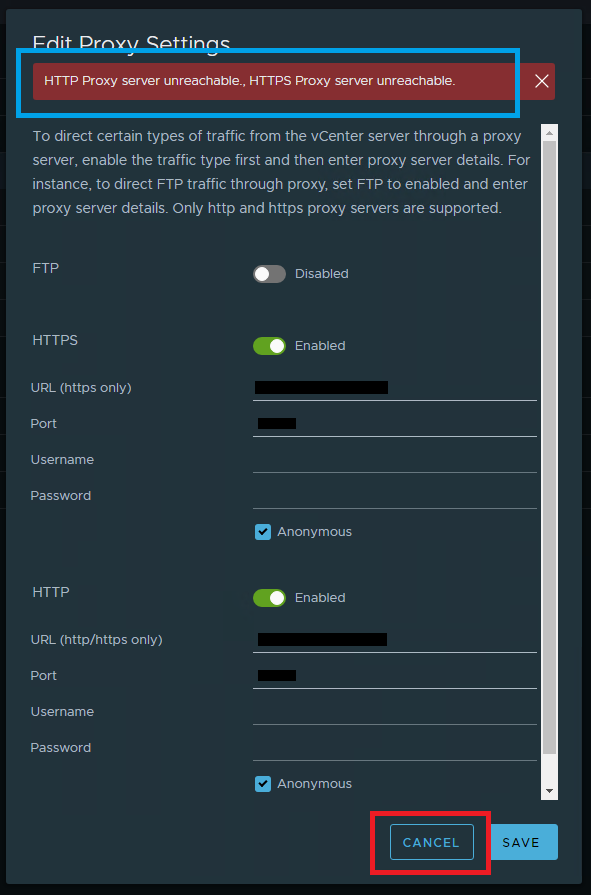 HTTP & HTTPS proxy server unreachable – VMware vCenter VCSA not ...